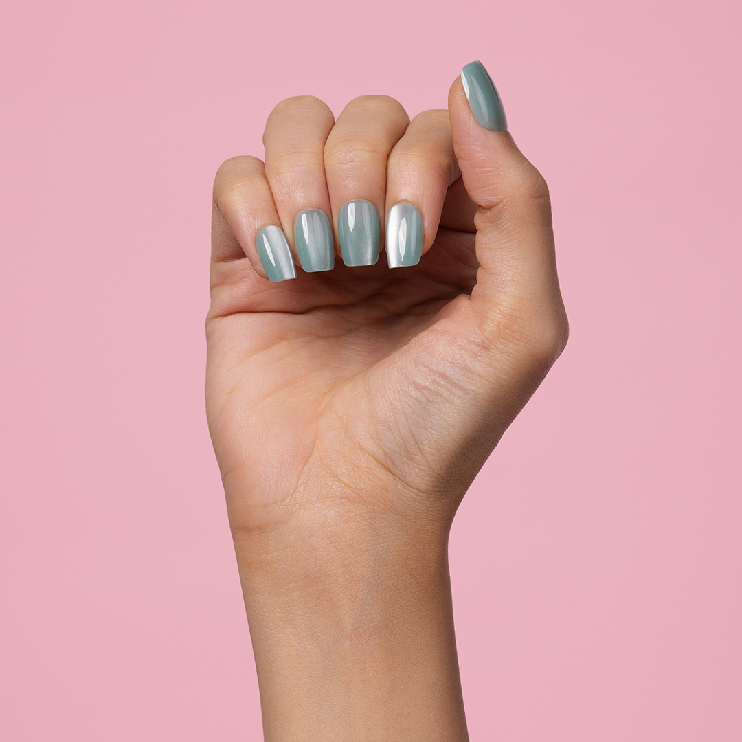 Shop Medium, Square Press-On Nails (Blue Taffy, Cat Eye) with Nail Glue + Nail Glue Sticker ...